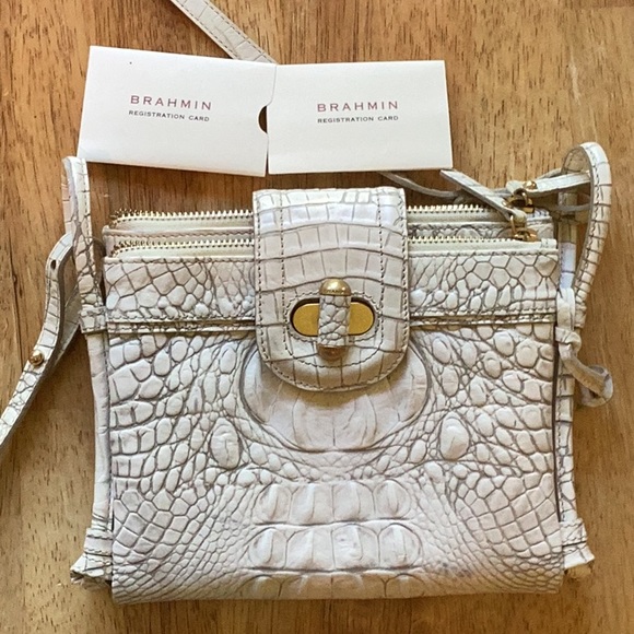 Brahmin | Bags | Brahmin White Textured Crossbody Bag With Gold ...